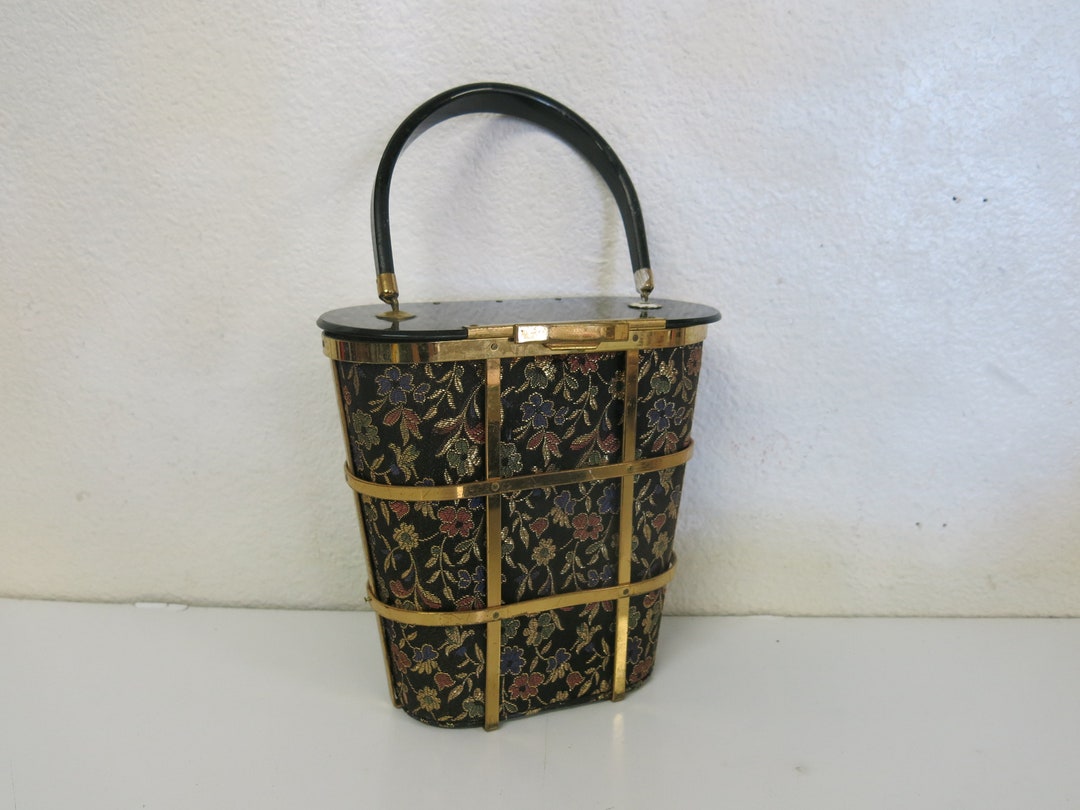 Lucite Handbag Brocade and Brass Handbag Hollywood Regency - Etsy