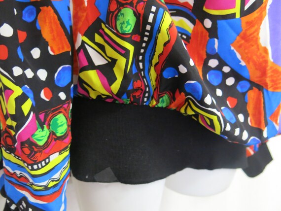 Mod Silk Blouse Abstract Print Blouson Medium - Gem