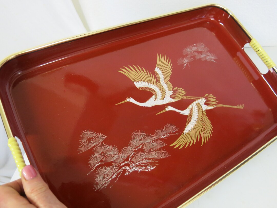 Japanese Lacquerware Tray Cranes Red Lacquer Tray - Etsy