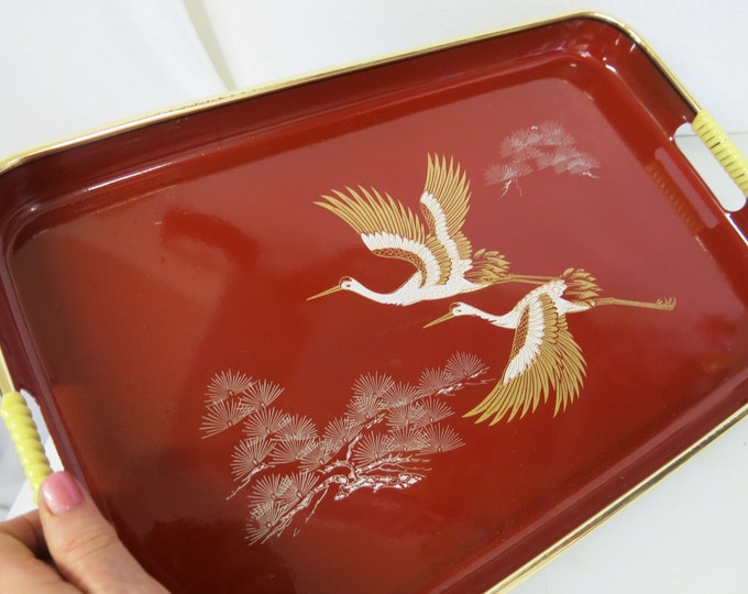 Japanese Lacquerware Tray Cranes Red Lacquer Tray - Etsy