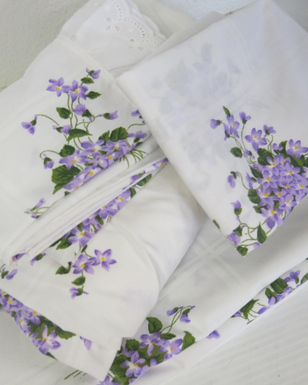Vintage CANNON Sheet TWIN SET Violet Bouquets - Etsy