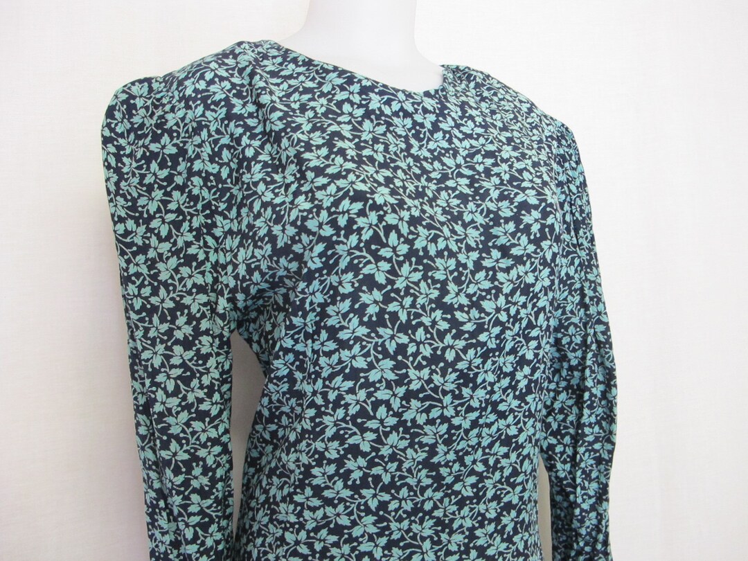 Rayon Dress Long Sleeve Dress 1980 Jane Singer Summer Floral Turquoise ...