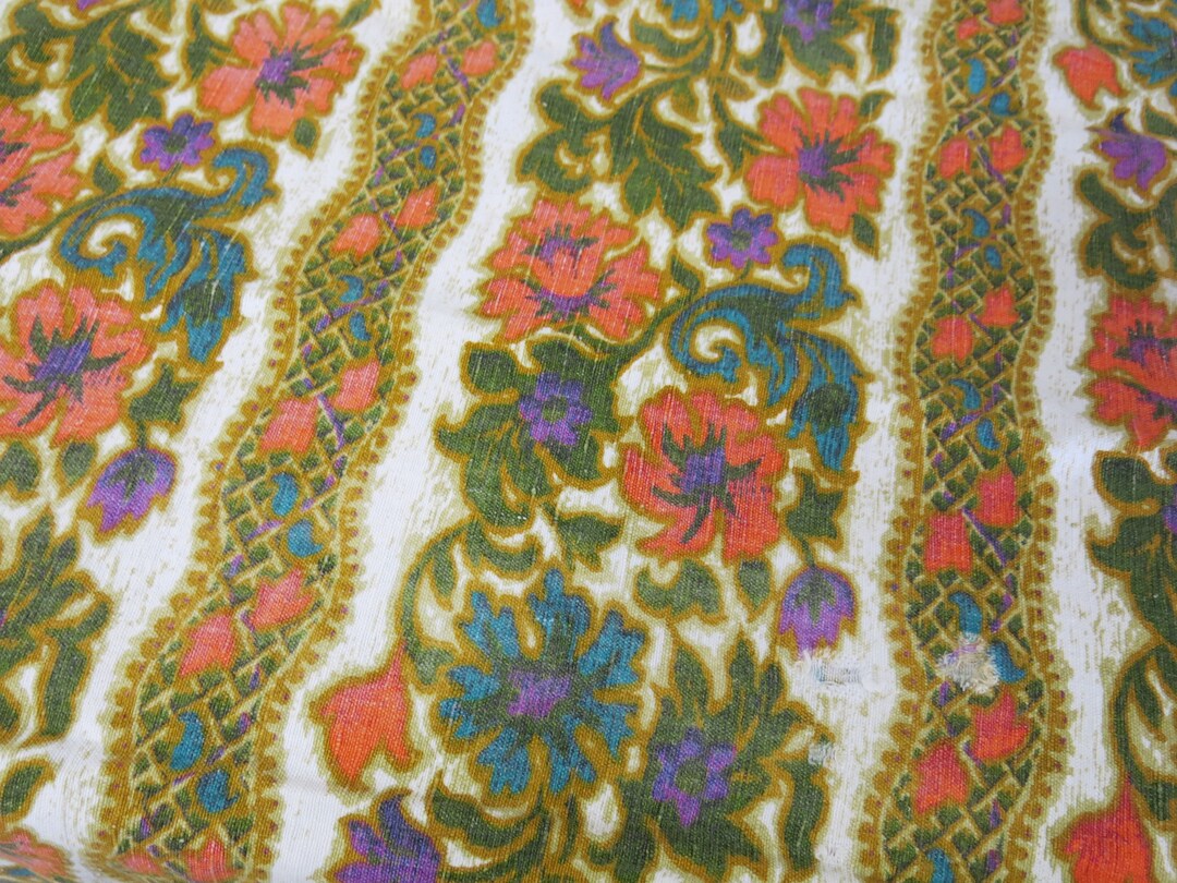 Mid Century Floral Cotton Hopsack Floral Country Cottage 56" X 48" 5th ...