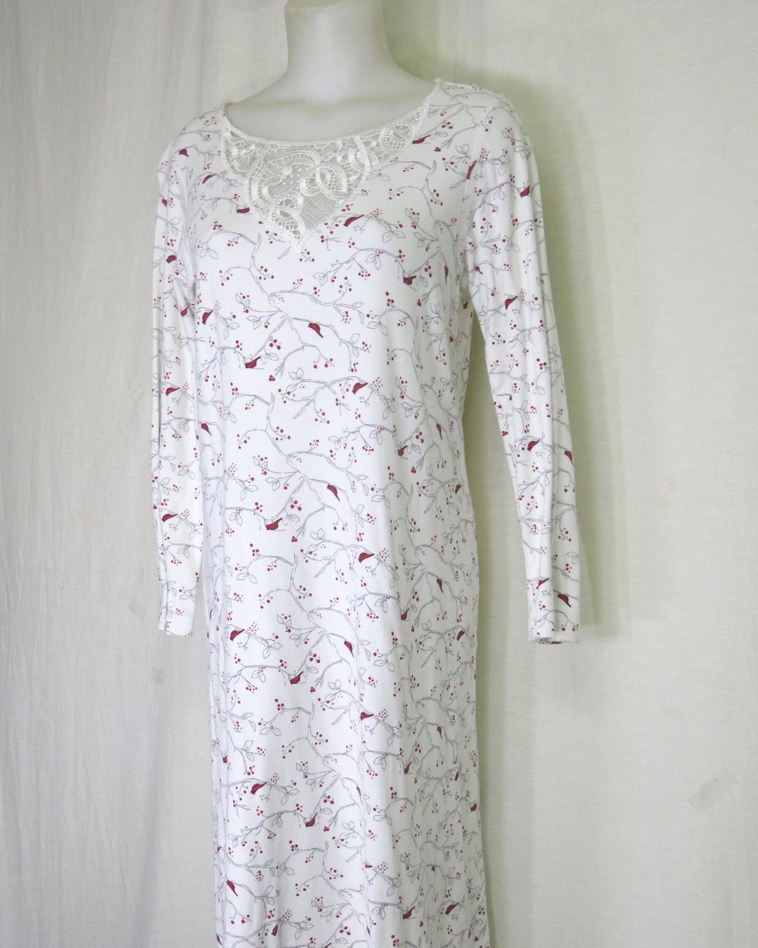 Old Fashioned Flannel Nightgown Macy's Nightgown Cotton Red Cardinals ...