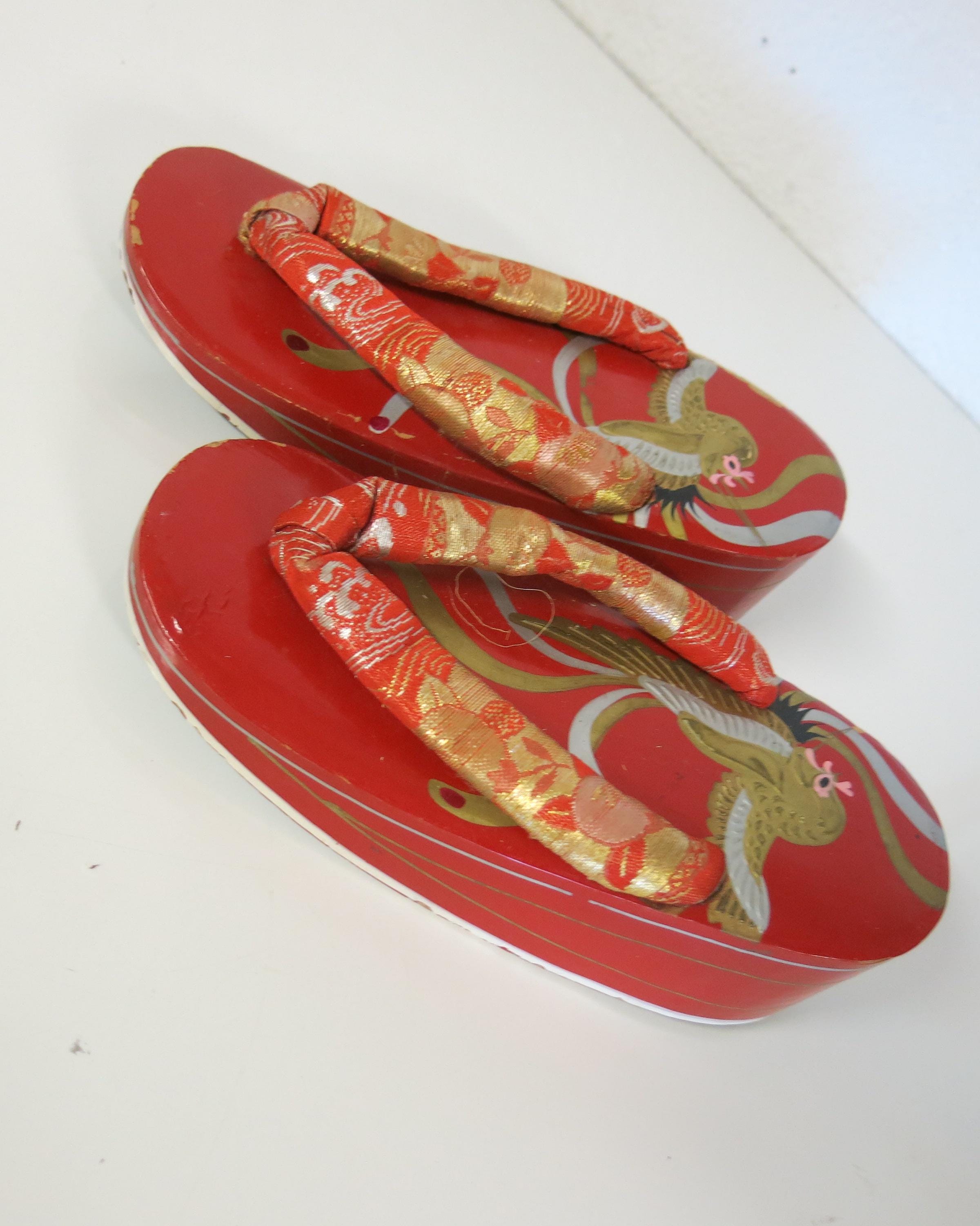 Japanese Vintage Okobo Kimono Sandal Very Rare Red Lacquer - Etsy