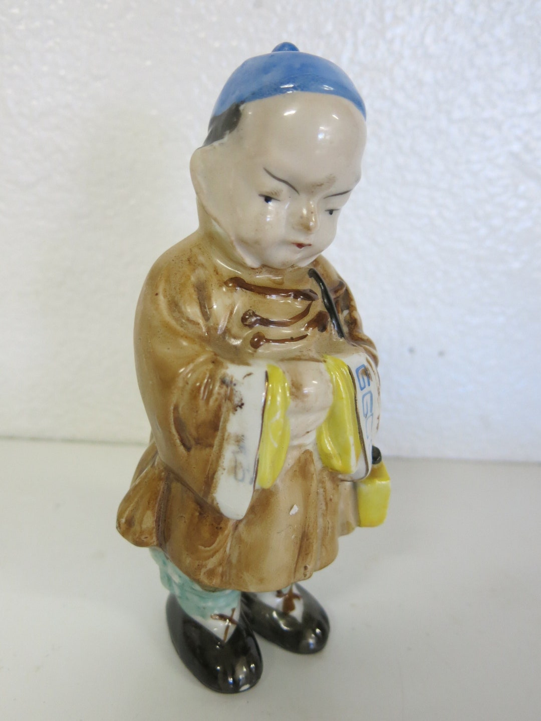 Occupied Japan Porcelain Figurine Young Asian Boy With Queue/ Cue Rare ...