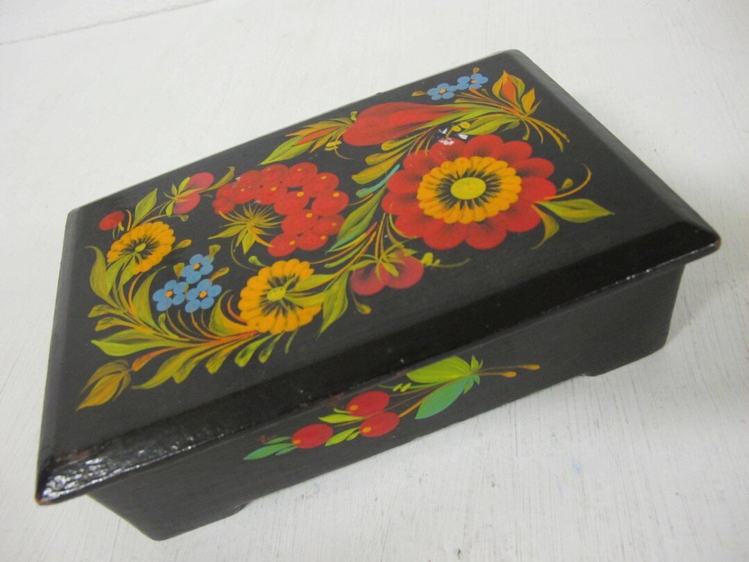 Handmade Russian Lacquer Box: Floral Painted Wood Jewelry Box - Etsy