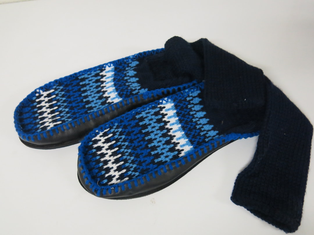 Vintage Knit Slipper With Rubber Sole Mad Men Slippers Grandpa Slippers ...