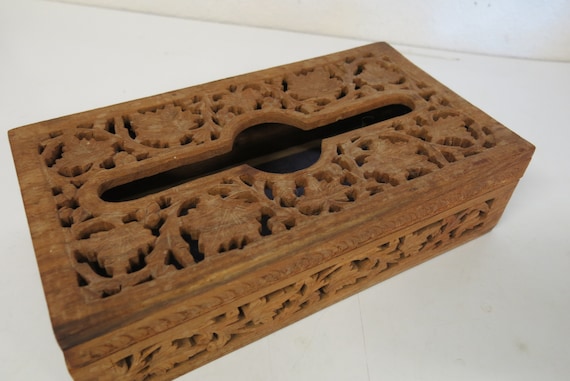 Mid Century Indian Box Tissue Holder Carved Wood Box India Box - Etsy