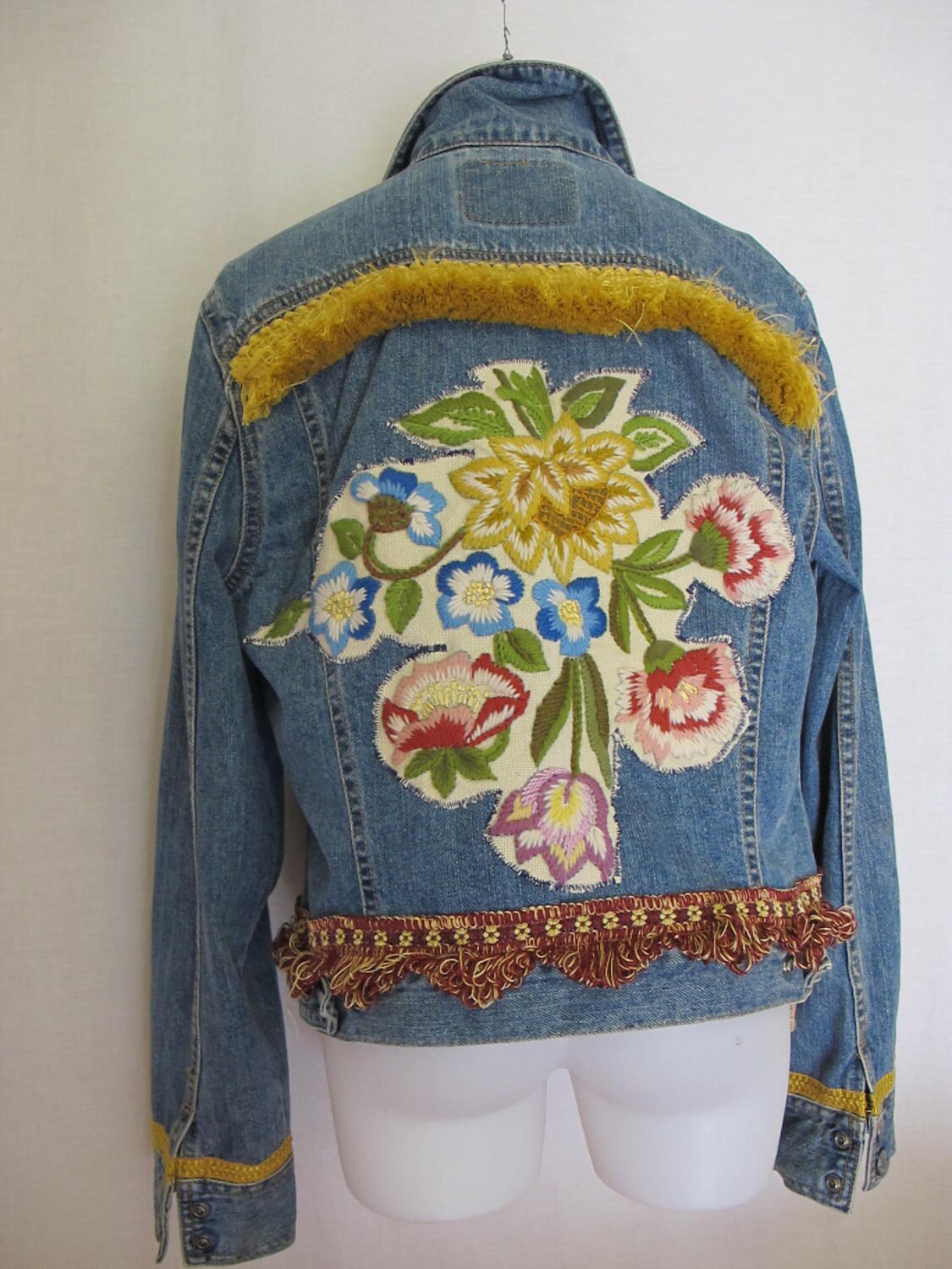 Embroidered Jean Jacket Levi Jacket OOAK Denim Jacket | Etsy