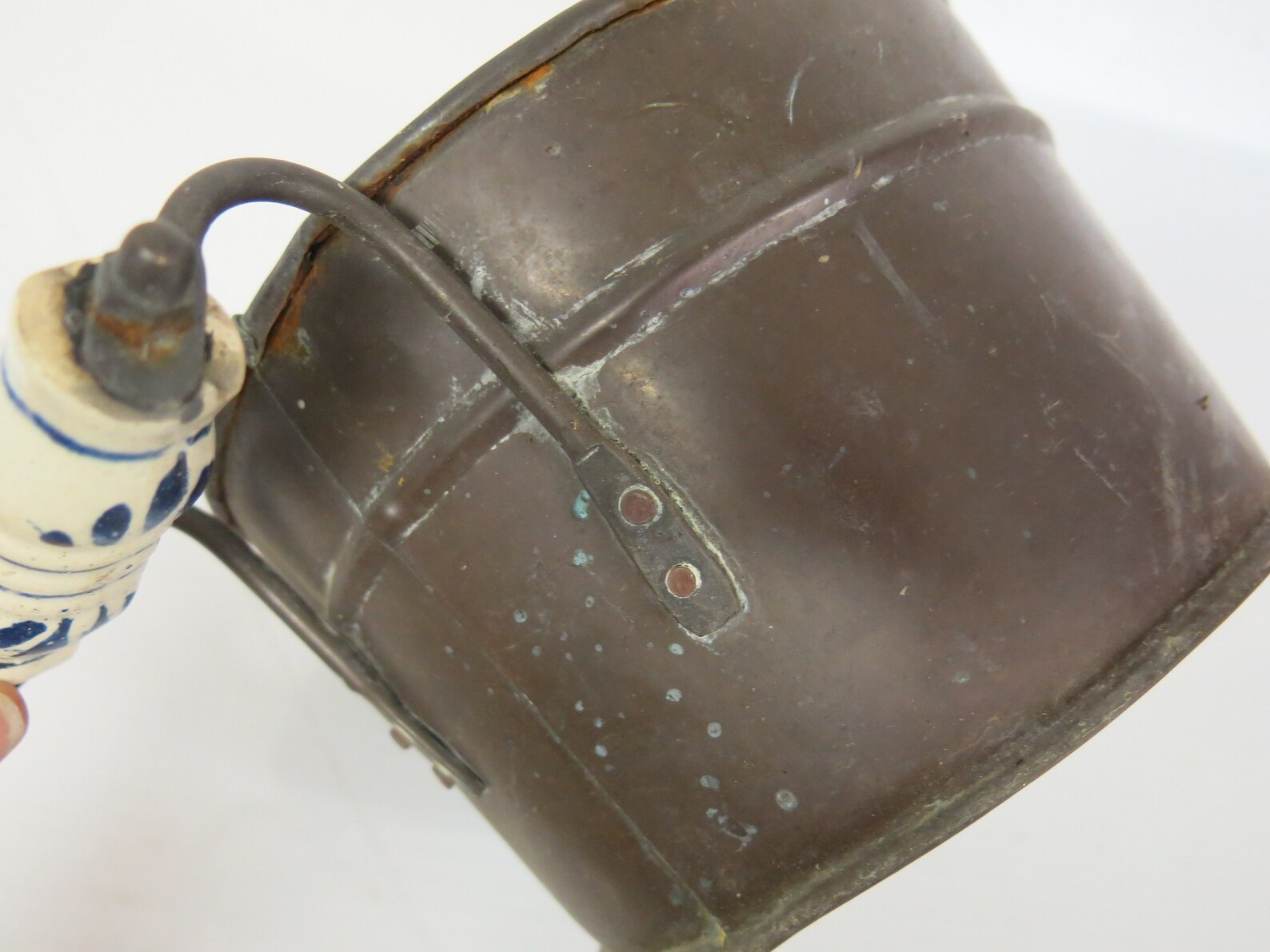 Vintage Copper Bucket/cache Pot With Delft Handles - Etsy
