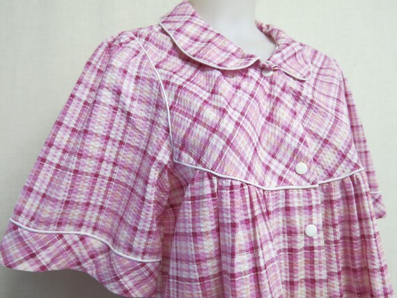 House Dress Coffee Time Pink Plaid Loose Fit Housecoat Smock - Etsy