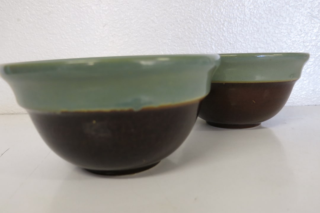 Antique Stoneware Bowls Green and Brown Pottery Bowl American Pottery ...