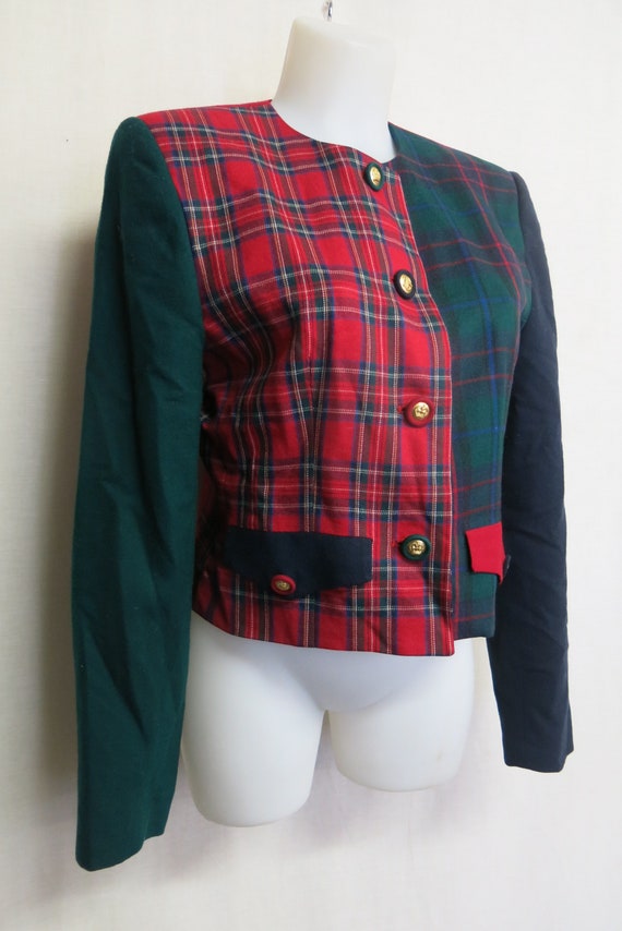 Plaid Wool Jacket Mod Jacket /Blazer 1970's Cropped P… - Gem