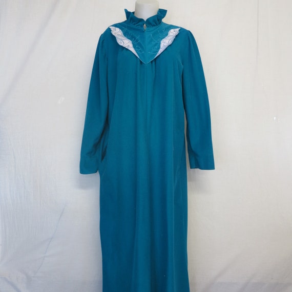 Plush Robe Front Zipper Velour House Dress Turquoise … - Gem