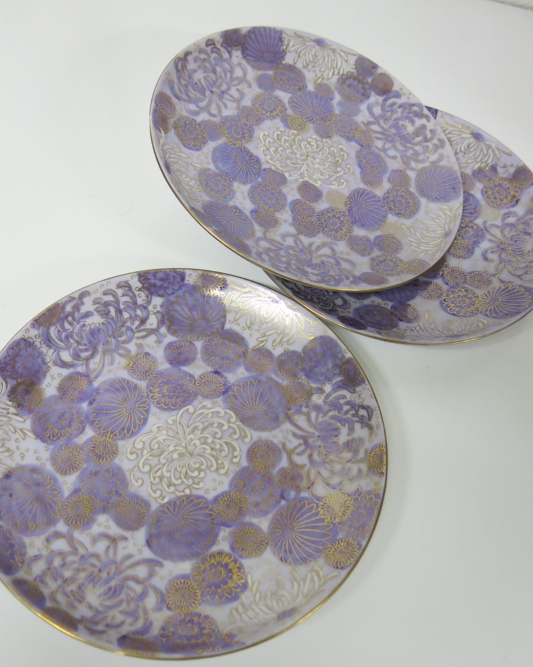 Mid Century Japanese Kutani Plates Chrysanthemums Lavender Sloans - Etsy