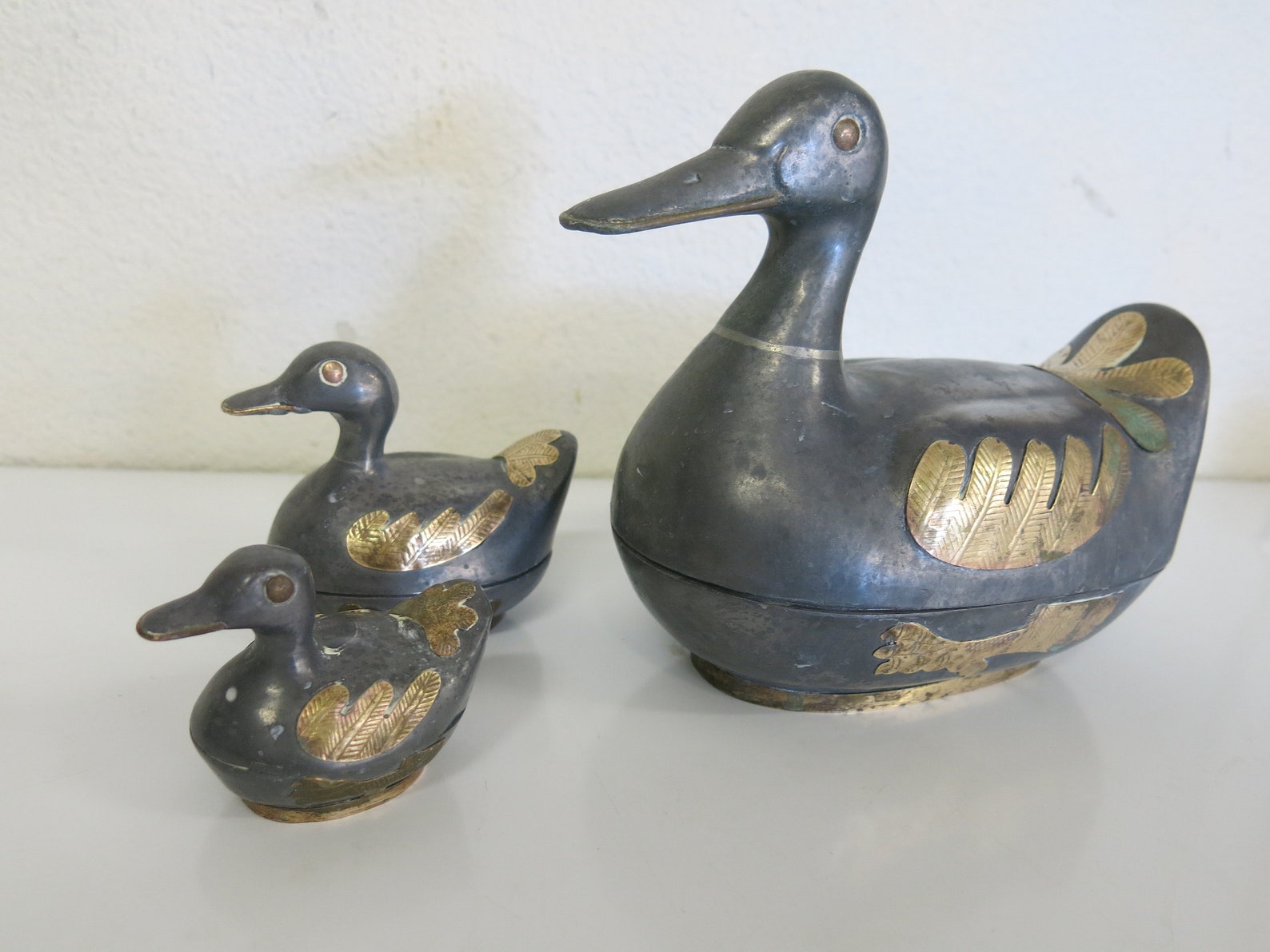 Pewter Duck Figurines Duck Boxes Pewter and Brass Duck Family | Etsy