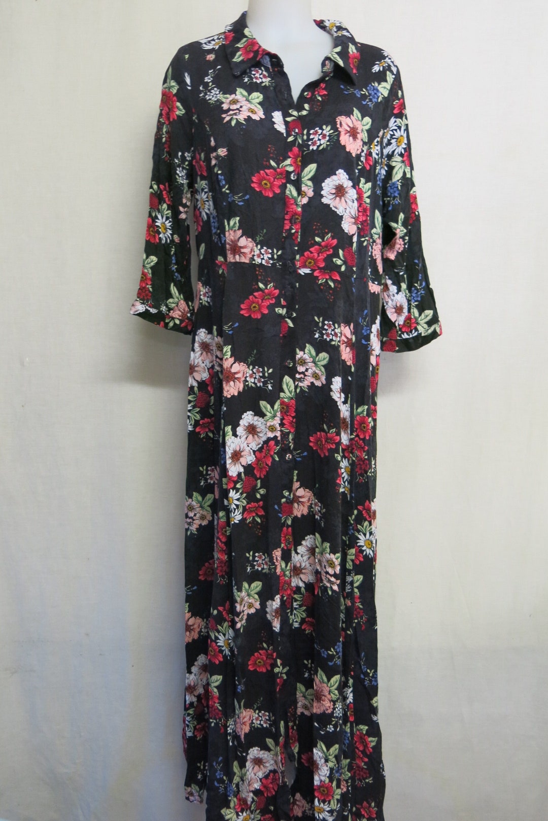Long Rayon Maxi Dress Hippie Dress Floral One Size - Etsy