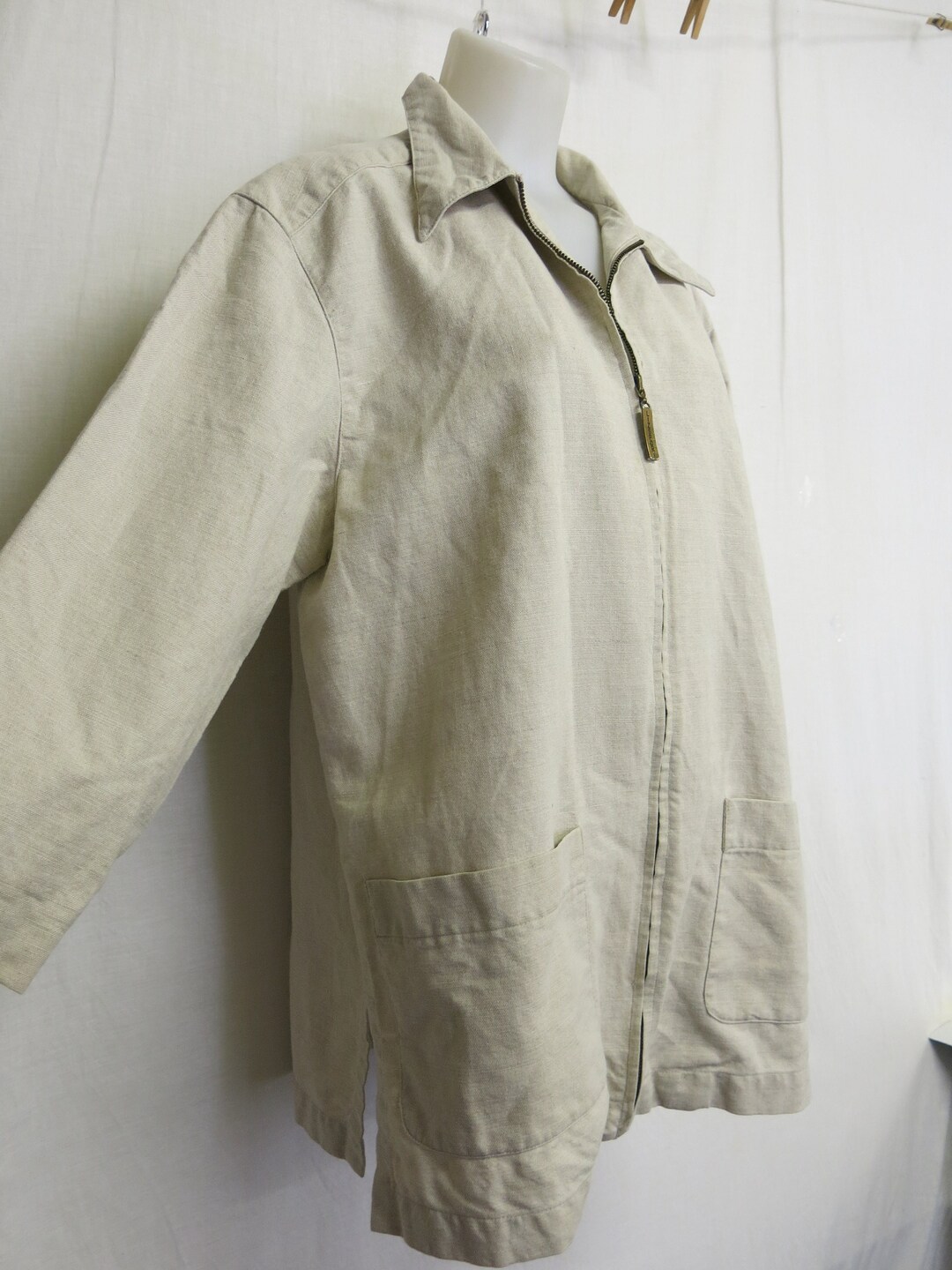 Summer Linen Jacket Cropped Blazer Large Liz Claiborne L Zipper Front ...
