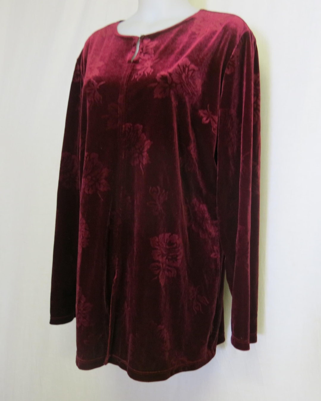 Burgundy Velvet Tunic Top: Floral Goth Blouse, XL - Etsy UK