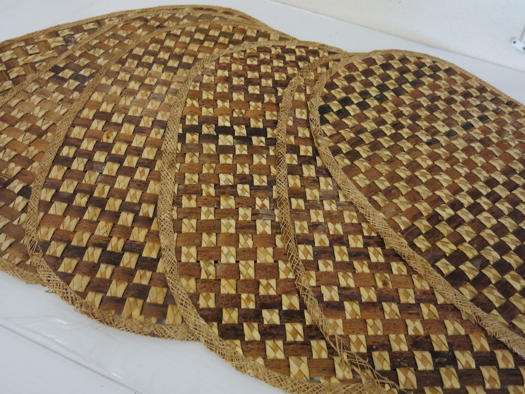 Straw Placemats Woven Palm Sisal Placemats 1960 Placemats Set of 6 Tiki ...