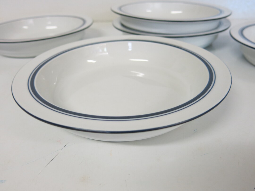 Dansk Bistro Pasta Bowls White and Blue Christianshavn - Etsy