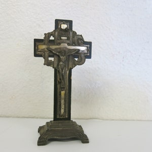 French Crucifix Gothic Cross on Stand Antique Metal Cross Religious Art ...
