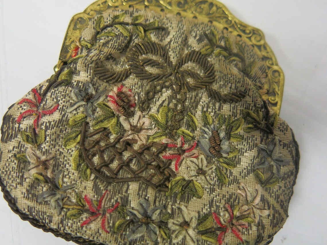 Antique Petit Point Purse Small Coin Purse Gold Thread - Etsy