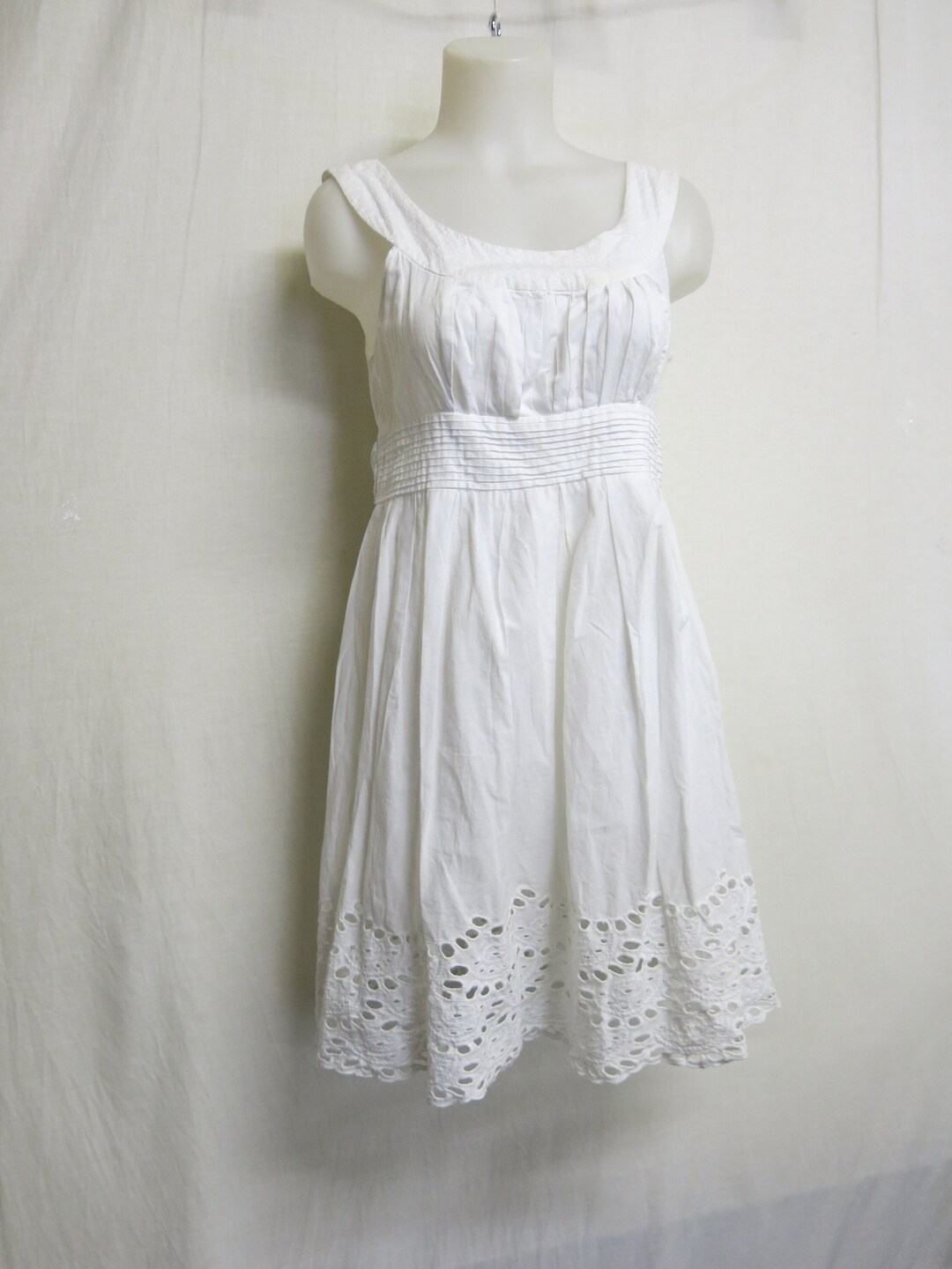White Cotton Eyelet Sundress: Sleeveless Peasant Dress - Etsy