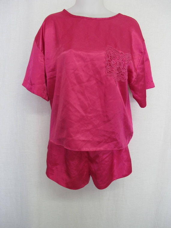 Satin Pajamas Baby Doll Tap Pants Magenta Short Satin… - Gem
