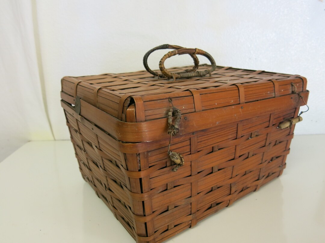 Picnic Basket Split Bamboo Large Hinged Basket With Lid - Etsy