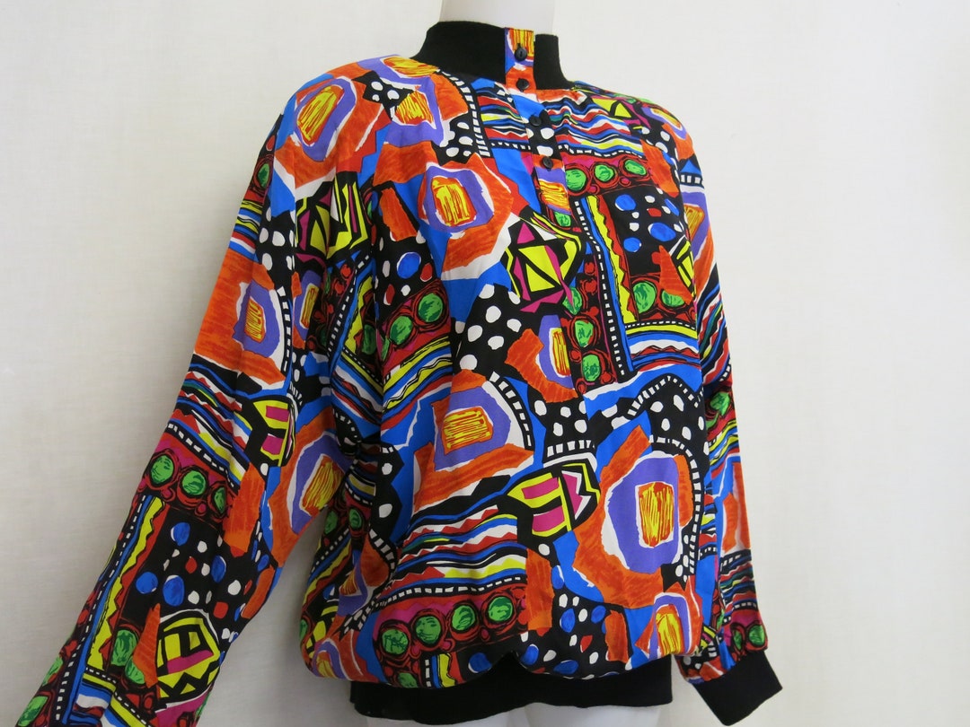 Mod Silk Blouse Abstract Print Blouson Medium - Etsy