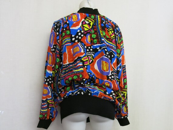 Mod Silk Blouse Abstract Print Blouson Medium - Gem