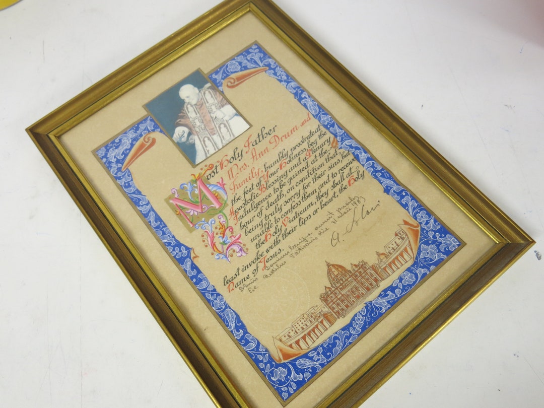 Pope John XXIII Papal Blessing 1963 Catholic Plenary Indulgence - Etsy