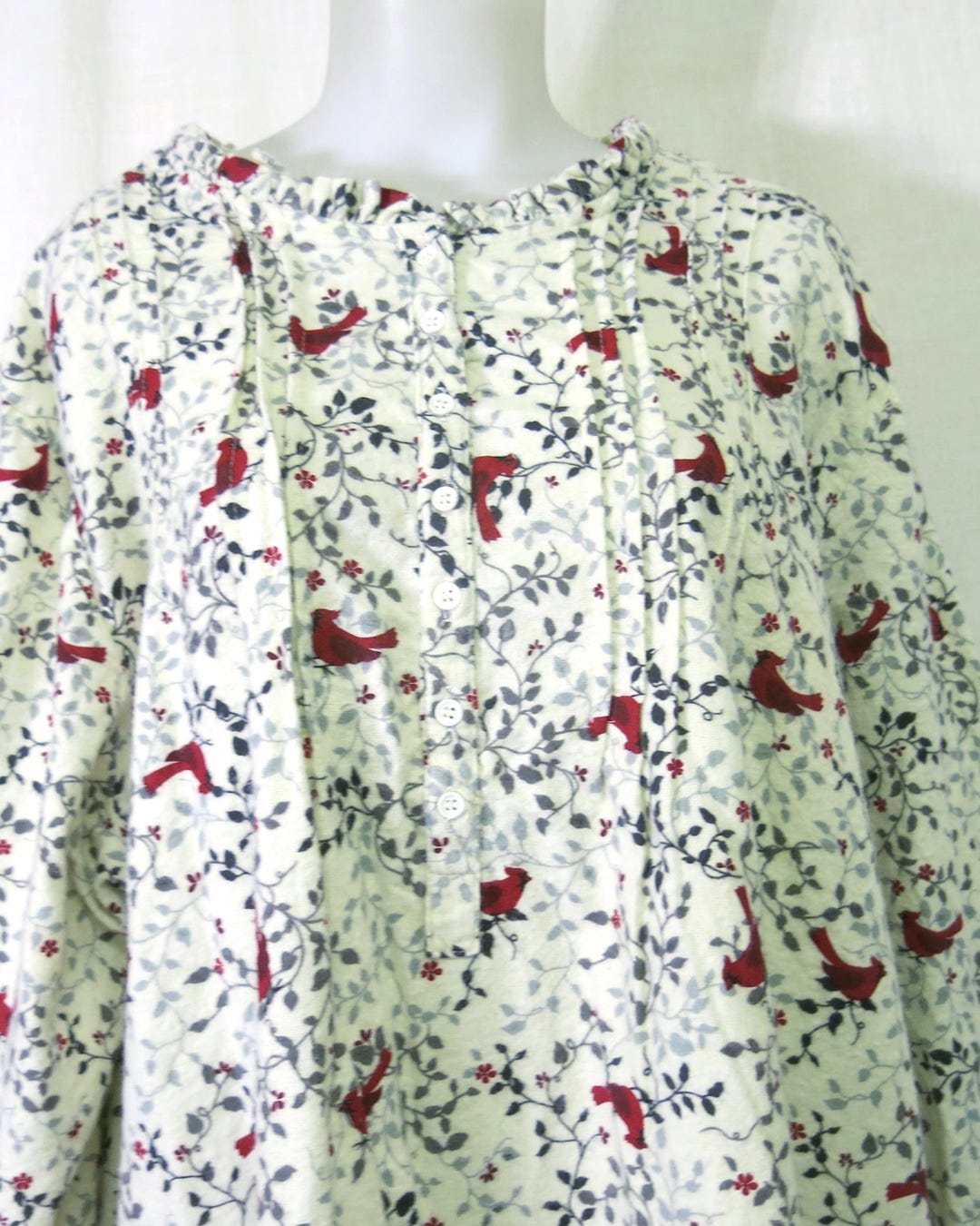 Old Fashioned Cotton Flannel Nightgown Winter Nightgown Red Cardinals 2 ...