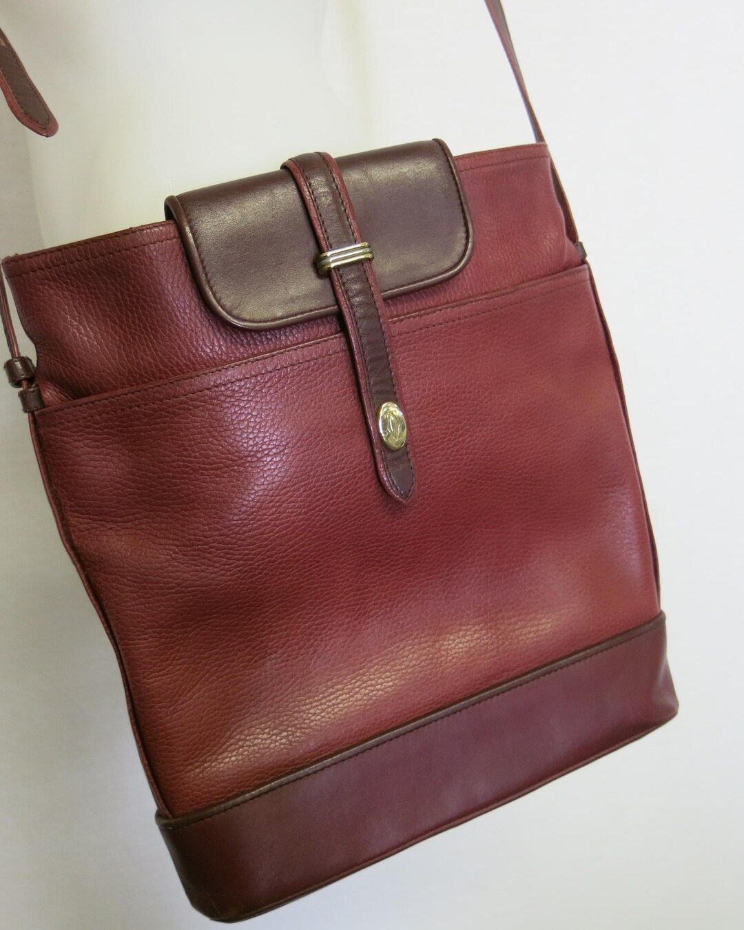 Cartier Tote Bag Must E Cartier Leather Burgundy Red Pebbled Leather ...