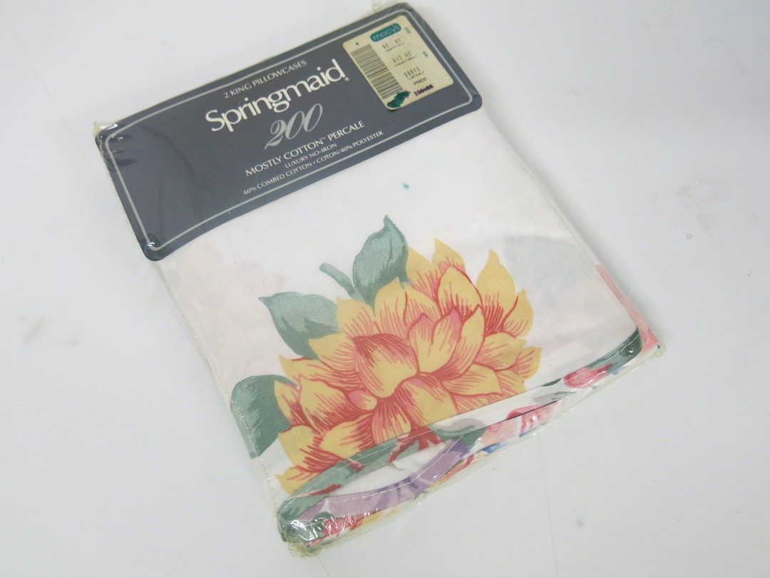 Springmaid Mid Century Floral LOTUS Flower King Pillowcases New Old ...