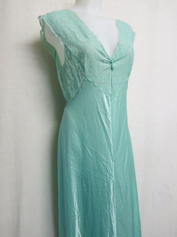 Midcentury Nylon Nightgown AQUA Stretch Lace Nightgow… - Gem