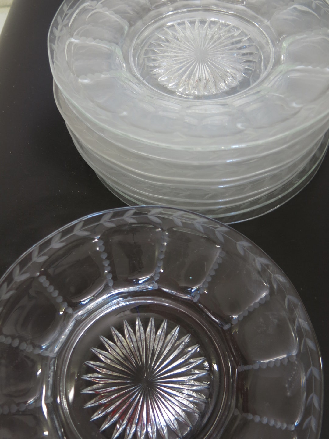 Etched Glass Plate Sunburst Pattern 8 Cake Plates SET of 10 - Etsy