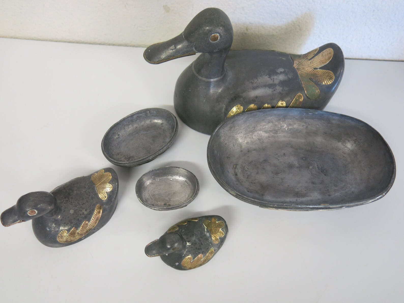 Pewter Duck Figurines Duck Boxes Pewter and Brass Duck Family | Etsy