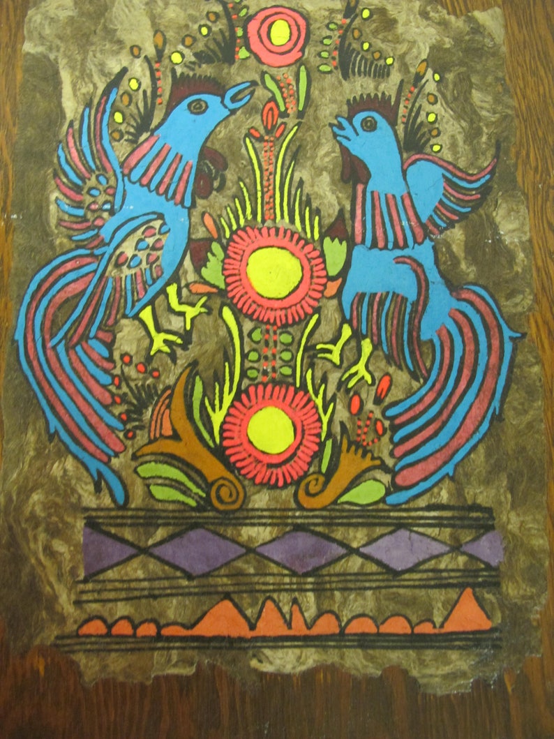 Amate Mexican Bark Painting Folk Art Bird Painting Tree of - Etsy