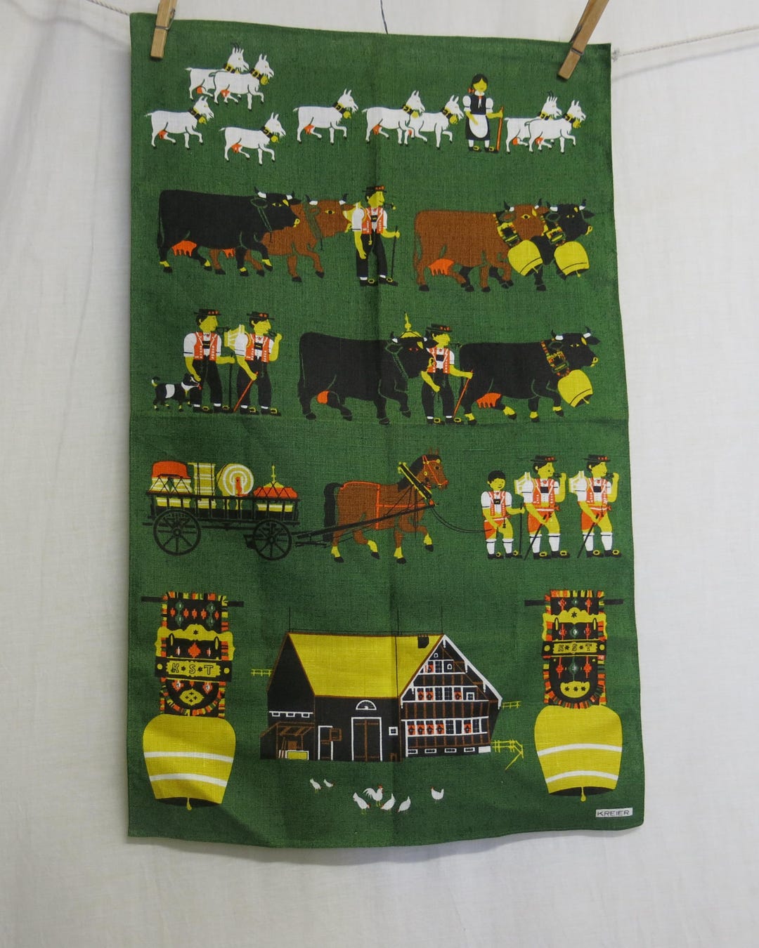 Swiss Linen Kreier Wall Hanging New Deadstock Alps Alpine Table Runner ...