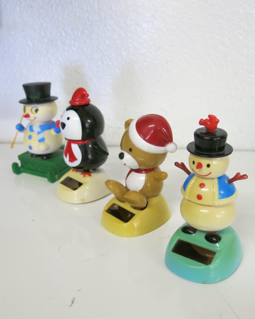 Christmas Solar Bobbleheads Snowman Penguin Teddy Bear Set of 4 - Etsy