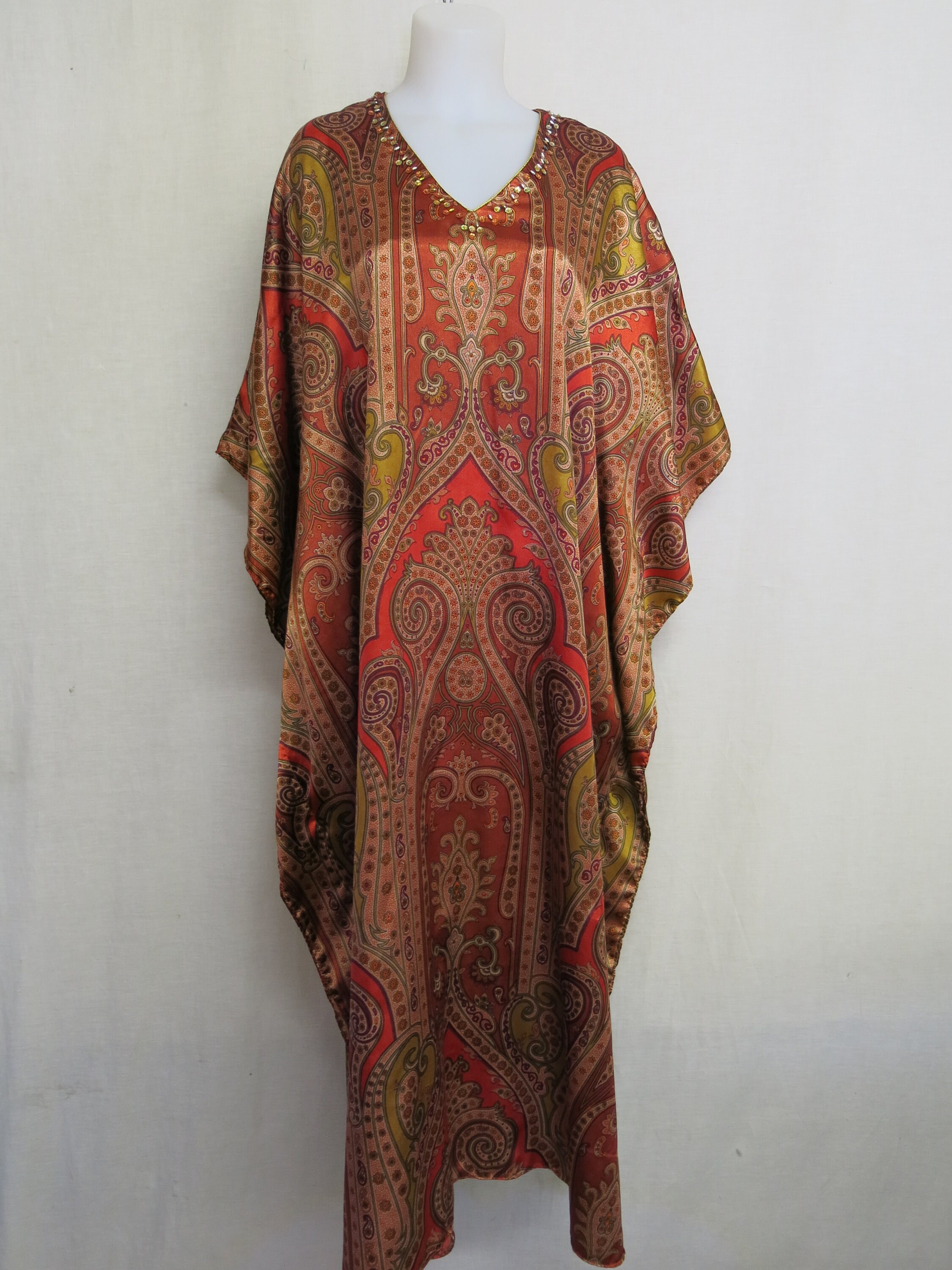 Boho Kaftan Paisley Kaftan Fall Color One Size House Dress | Etsy