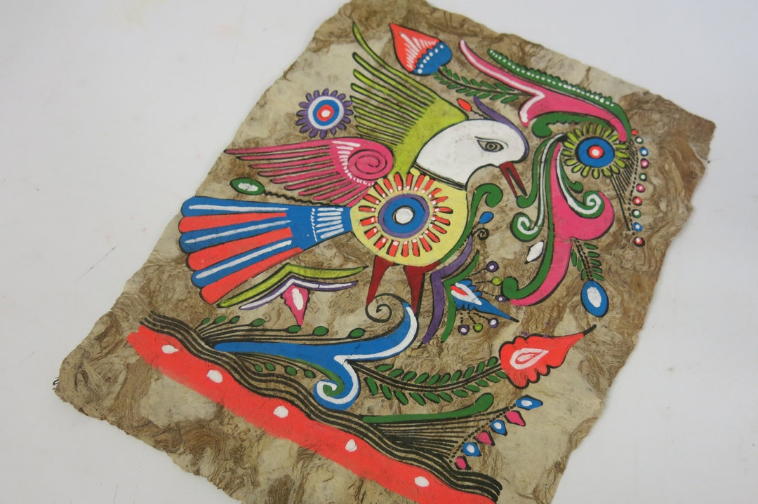Amate Mexican Bark Painting Folk Art Bird Peacock Painting Tree of Life ...