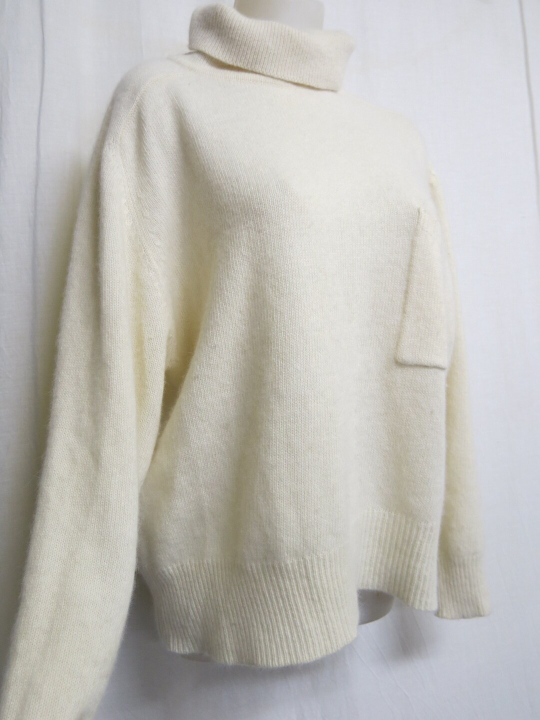 White Angora Turtleneck Sweater 1990's - Etsy