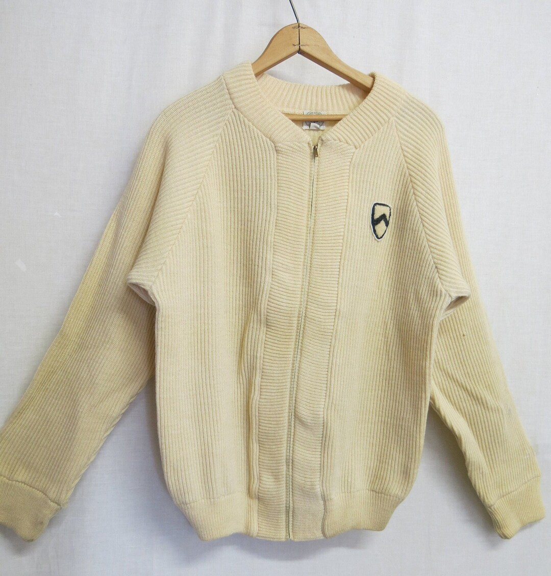 Shetland Wool White Wool Cardigan Slouchy Sweater Bulky 1960's Zipper ...