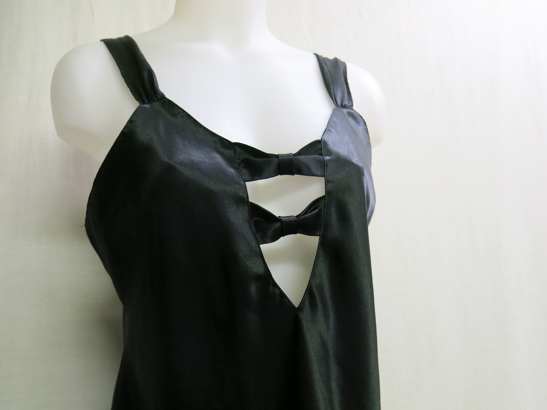Black Satin Nightgown Short Chemise Large - Etsy