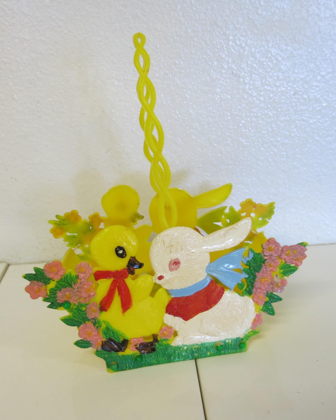 Vintage 1960s Plastic Easter Basket: Bunny & Duck Candy Holder - Etsy
