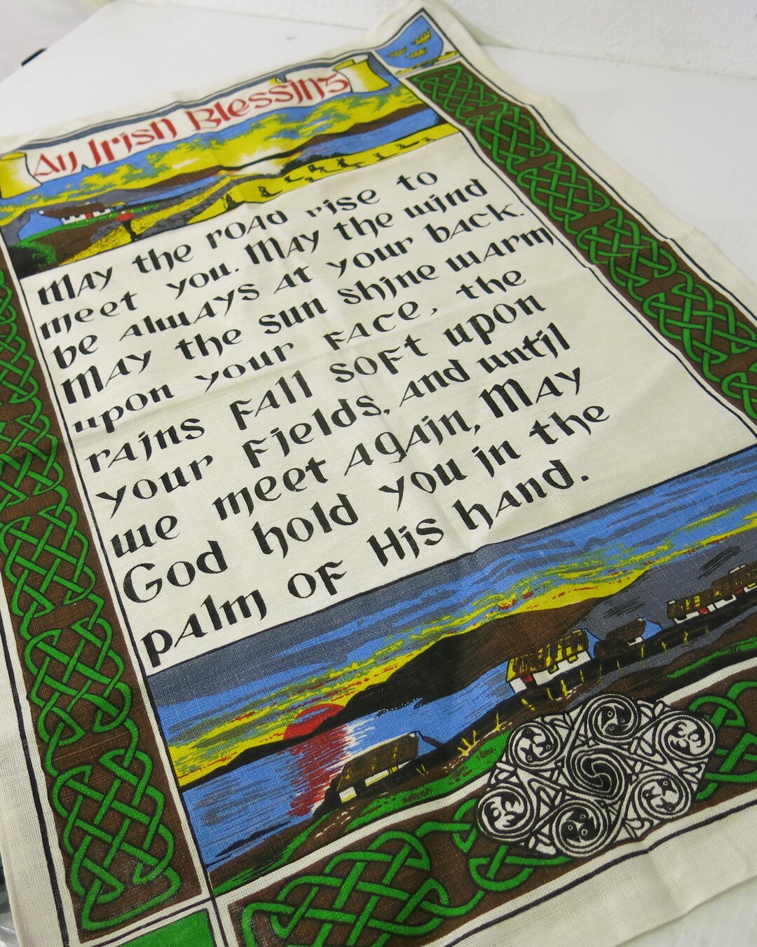 Irish Linen Irish Blessing Wall Hanging Tea Towel Celtic Border - Etsy
